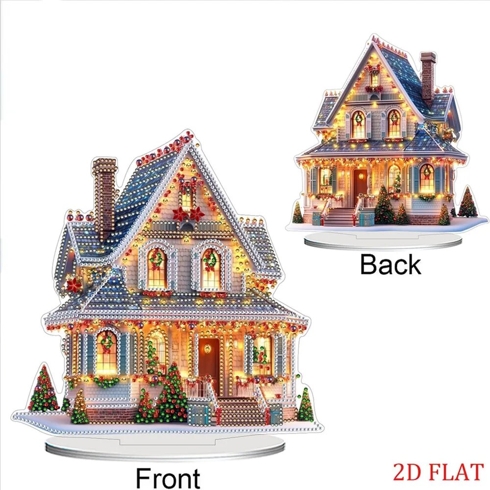 Диамантная картина-панно Рождественский дом с двусторонним эффектом из акрила и смолы