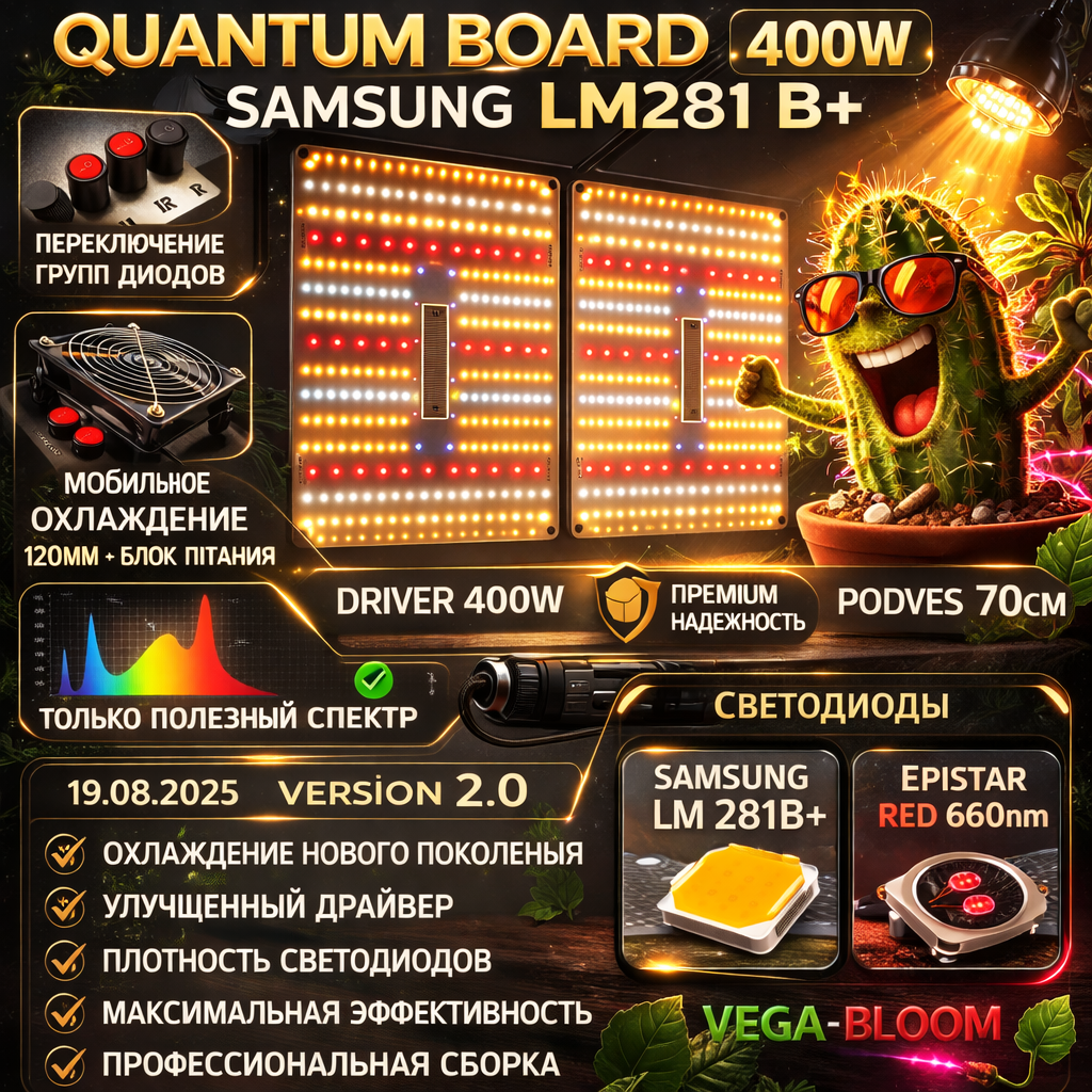 Фитосветильник для растений / Фитолампа Quantum board Квантум борд 400 ватт Mean well, Диоды Saumsung LM281B+