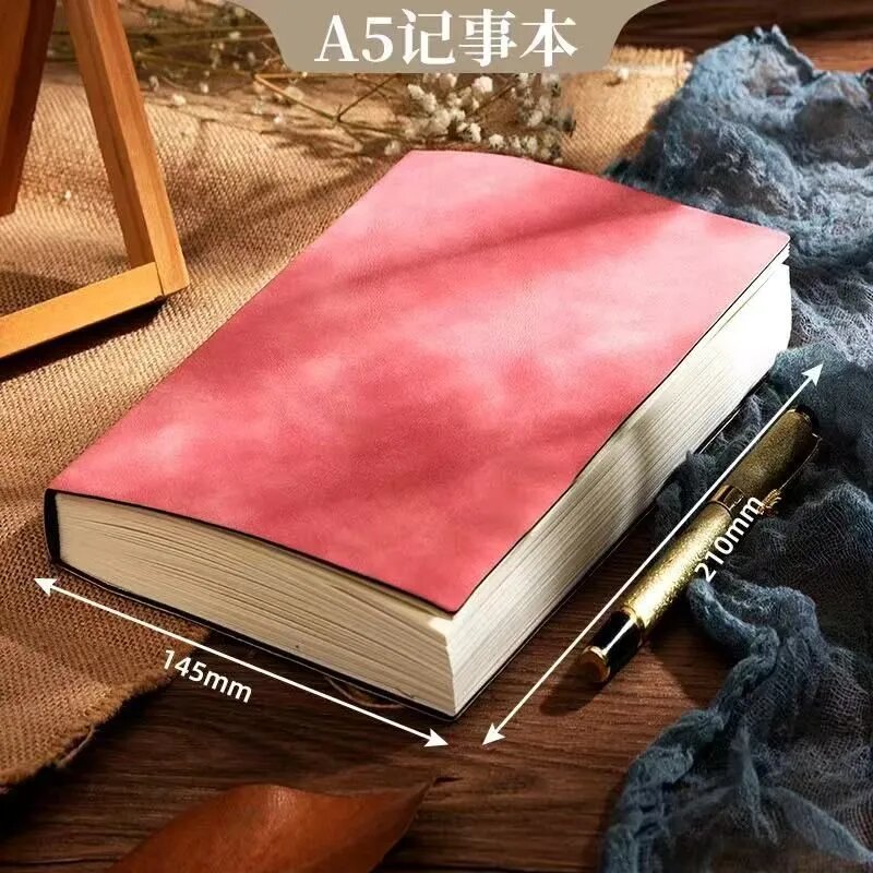 Розовая тетрадь А5 на 180 листов в кожаном переплете с закладкой для средней и старшей школы