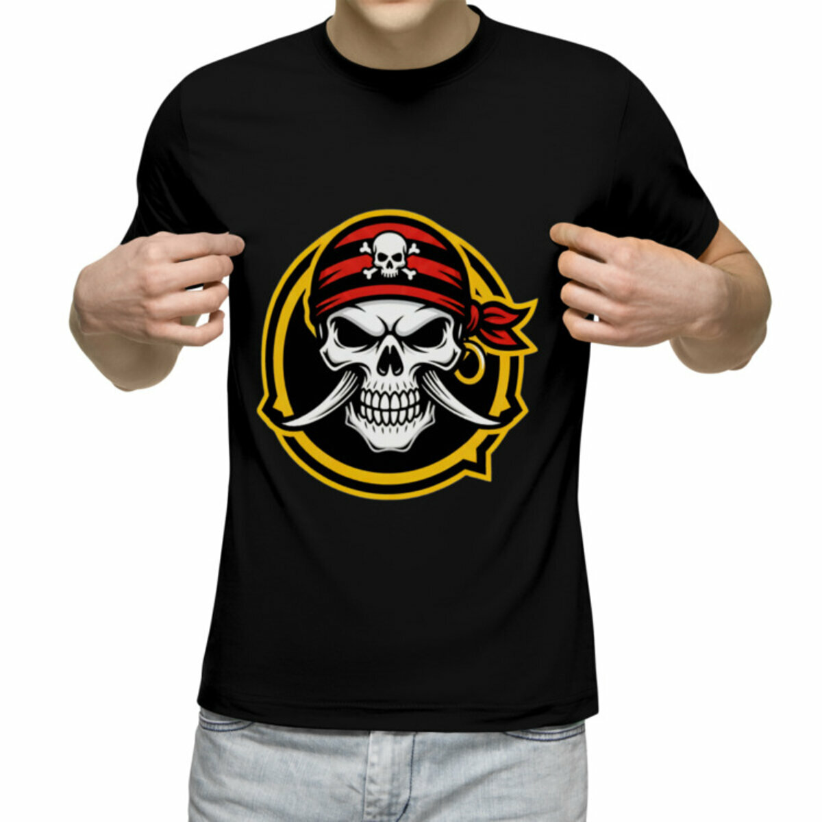 Мужская футболка «Pirate Skull дерзкий пиратский череп» (черный, S)