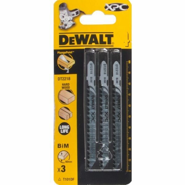 Пилка для лобзика DEWALT EXTREME PRECISION CUT DT2218, по дереву биметаллическая, BiM, 100 x 75 x 4 x 60 мм, T101DF, 3 шт.