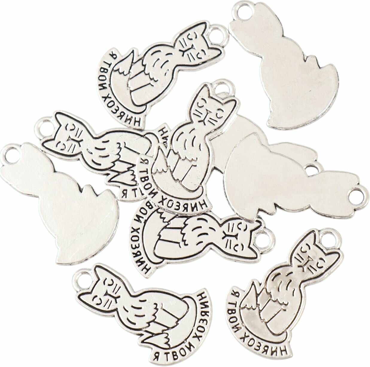 Декоративная подвеска "Котик: Я твой хозяин", набор подвесных металлических заготовок для творчества и рукоделия с петелькой, в комплекте 10 шт, 1.6х2.5 см