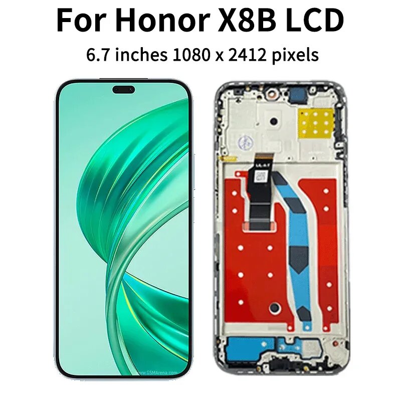 6,7-дюймовый AMOLED ЖК-дисплей для Honor X8b, Honor X8B, LLY-LX1, LLY-LX2, LLY-LX3, ЖК-дисплей с рамкой, сенсорный экран, панель управления, серебристый.