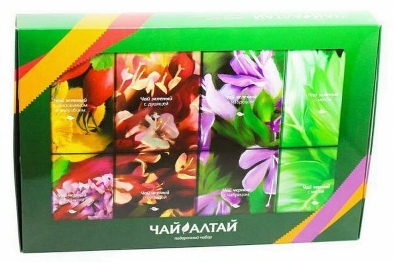 Подарочный набор чая Алтайский кедр алтайского, черный и зеленый, 8 видов