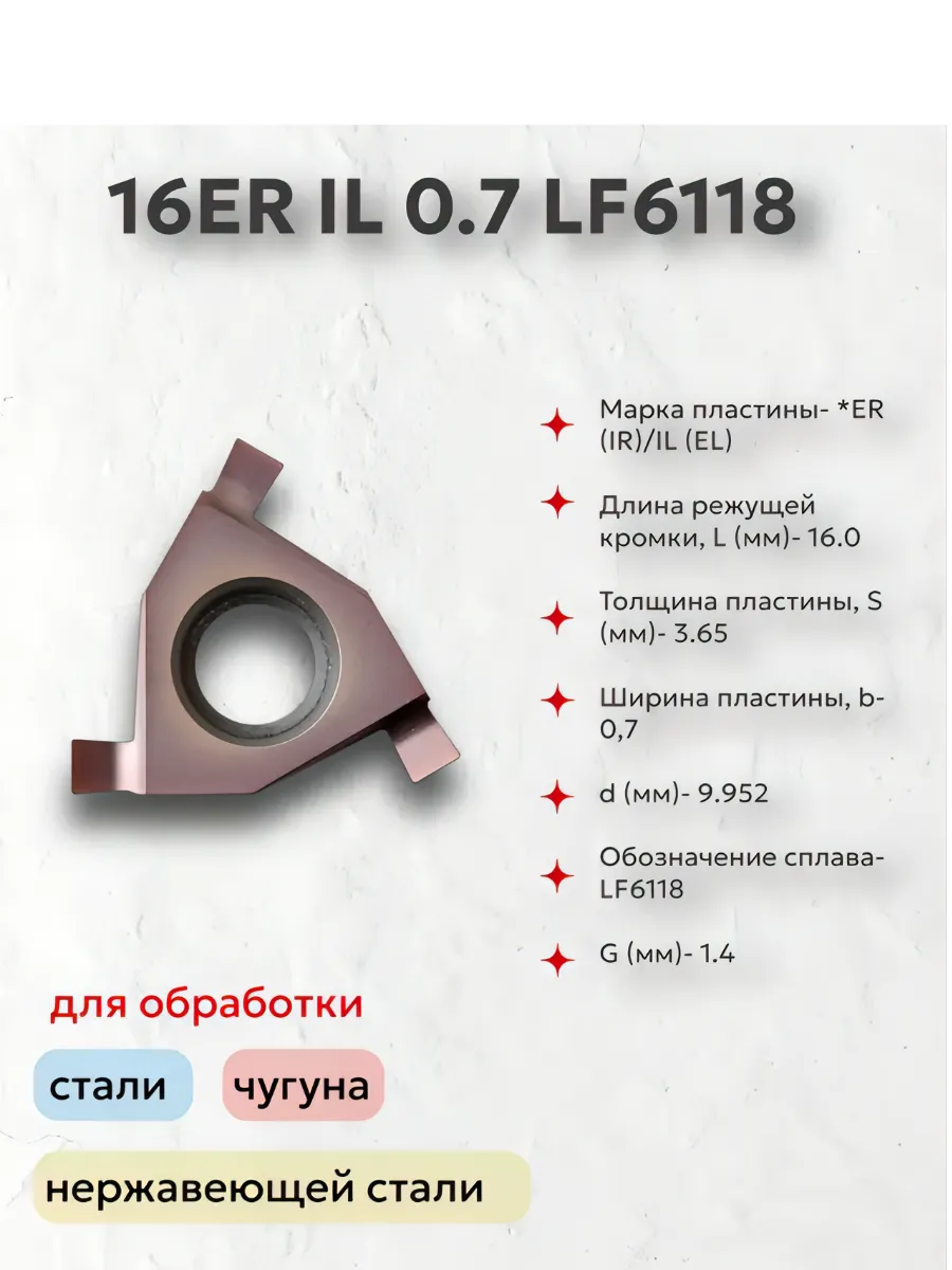 Отрезная канавочная пластина 16ER IL 0.7 LF6118 (в упаковке 10 шт) STV 00-00057909