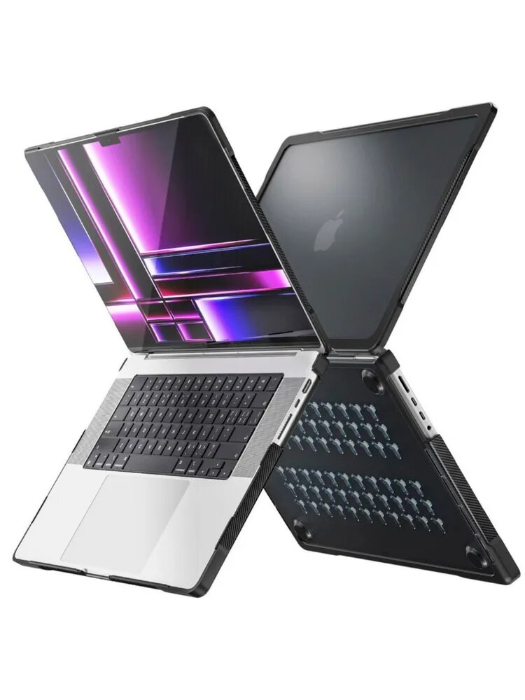 Чехол для MacBook Pro 16 M1 М2 М3 M4 / Противоударный бампер ShockProof HardShell Case, чехол-накладка для Макбук Про 16 2021 2023 2024 (A2485 A2780 A2991 A3403 A3186), Цвет: Черный матовый