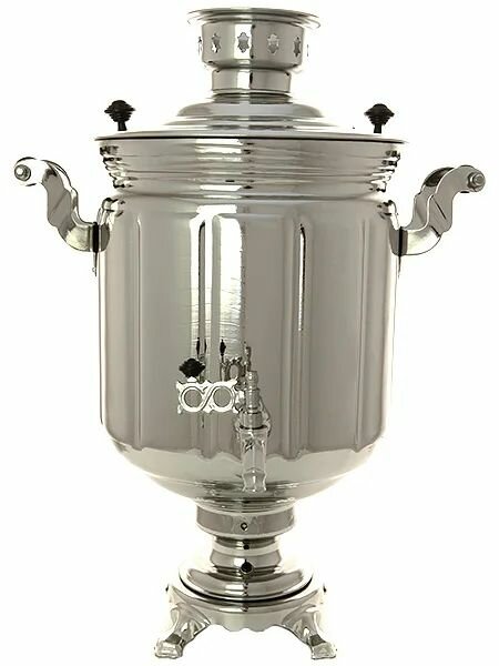 Электрический самовар 10 литров никелированный "цилиндр с гранями" с автоматическим отключением при закипании