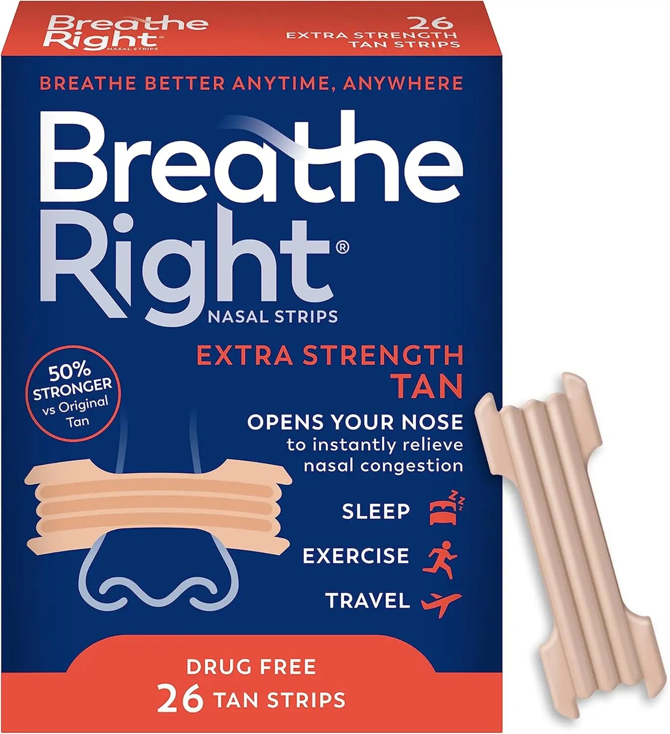 Breathe Right Назальные полоски Extra Strength, 26 шт, разноцветные