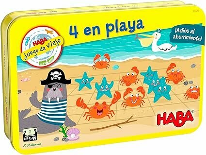 Детская настольная игра Haba - "4 на пляже", стратегическая, в жестяной коробке, от 5 лет - 306045