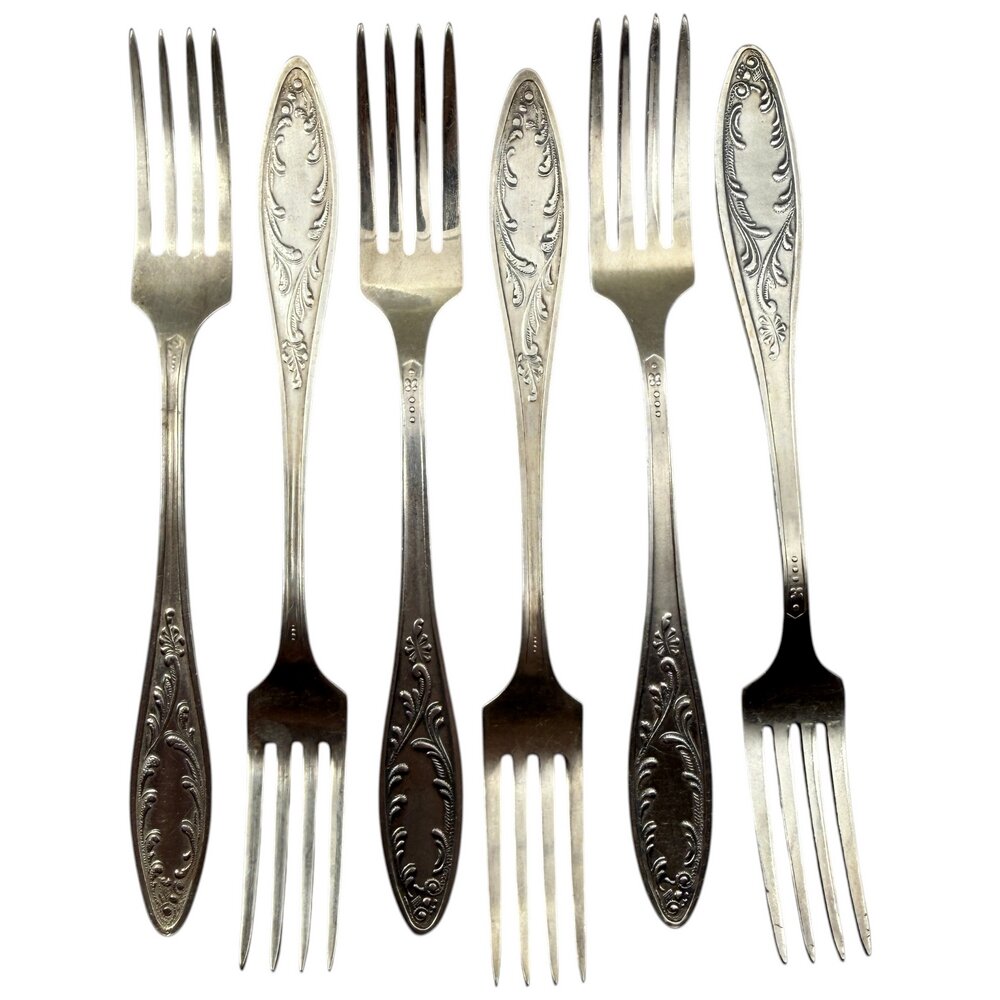 Вилка десертная "Пламя" (набор 6 шт), 18 см, 1962-1991 гг, МНЦ, Кольчугино, СССР