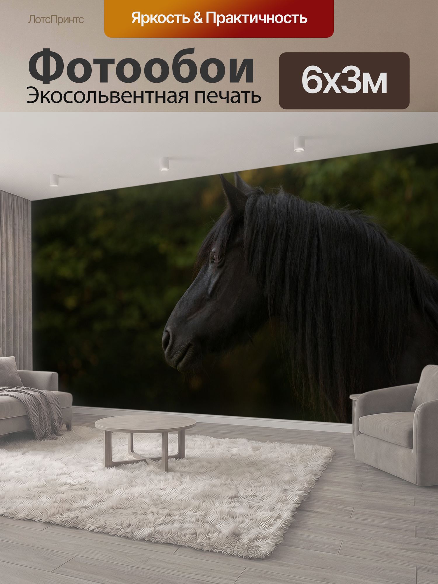 Фотообои "Лошадь, фриз, животное" 600x300 см. экосольвентная печать