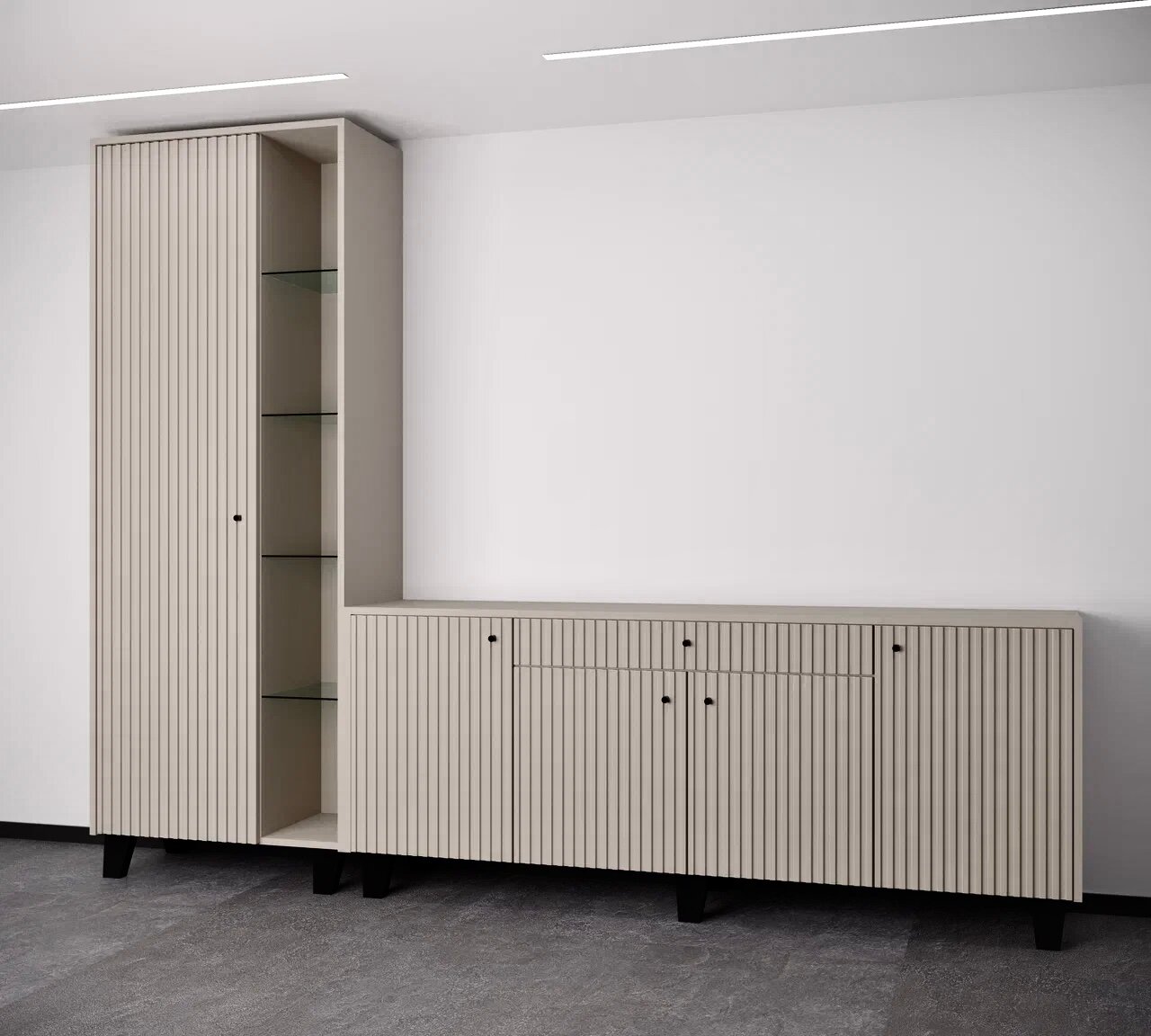 Гостиная Оливия. 2.83 метра. МДФ. Мокко. Комплект Комод + Шкаф.