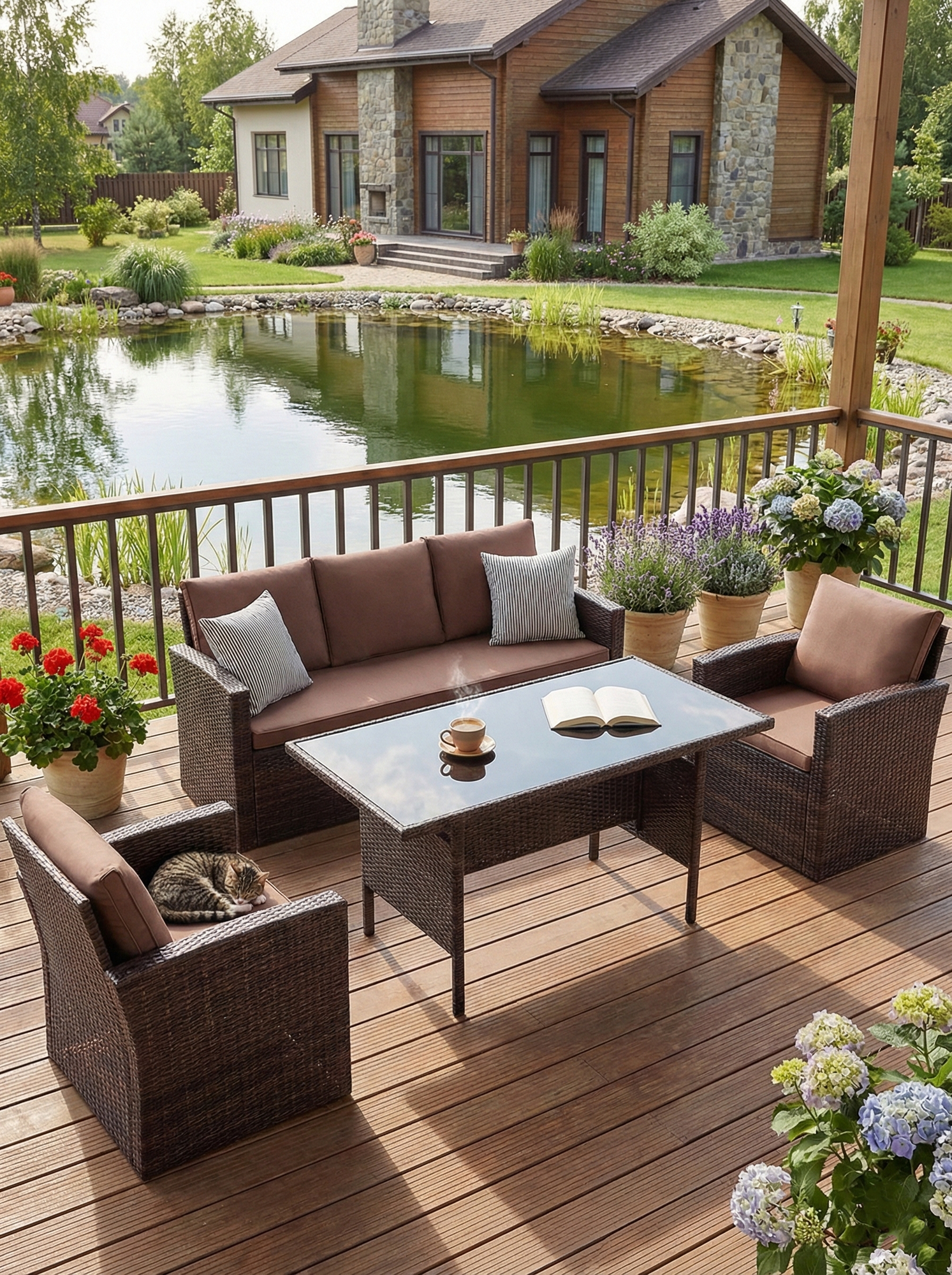 Комплект из искусственного ротанга Римини классик-5 (Rimini classic-5), шоколад (подушки коричневые + серые)