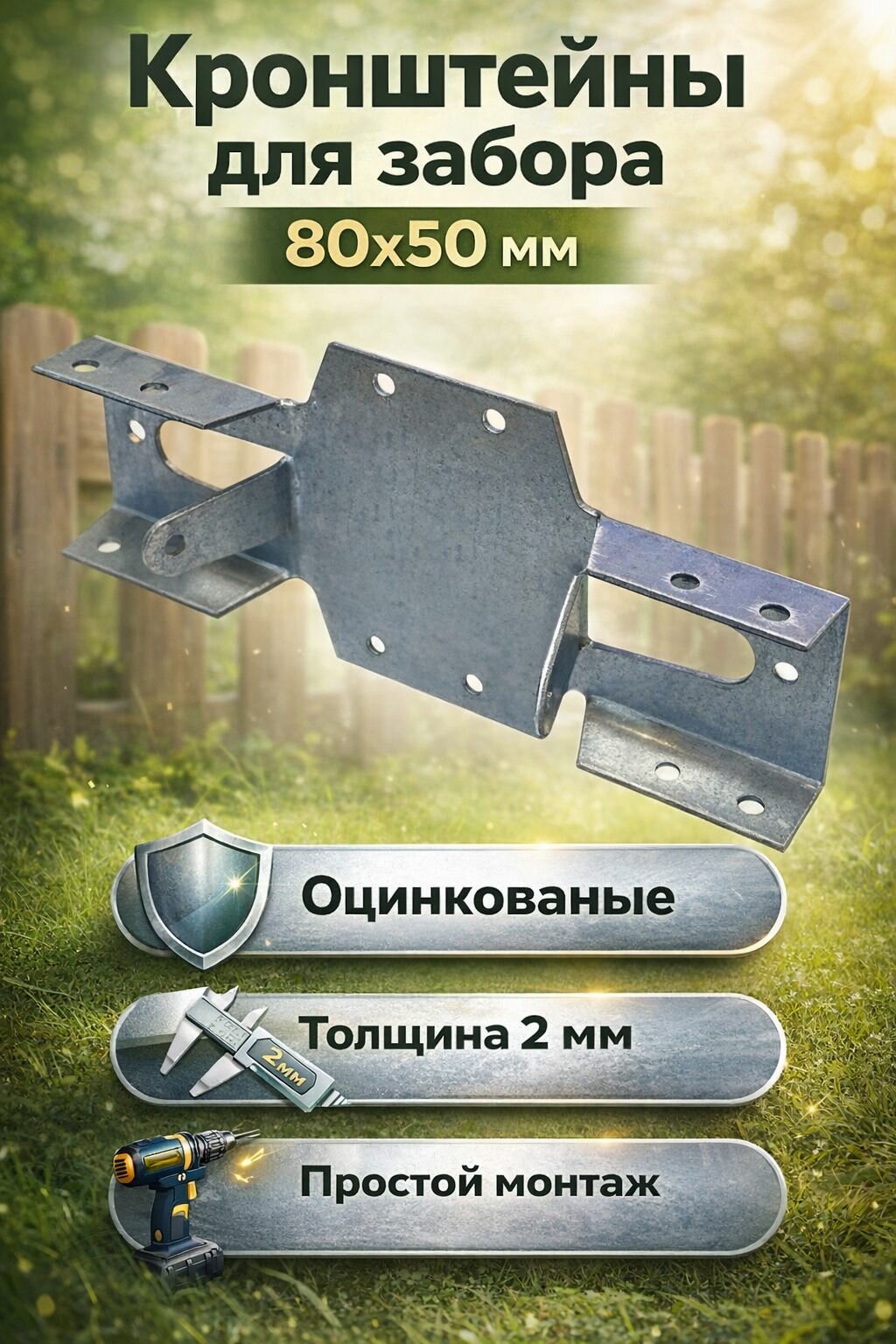 Кронштейн Х-образный соединительный для забора 80х50, 10шт, внутренний