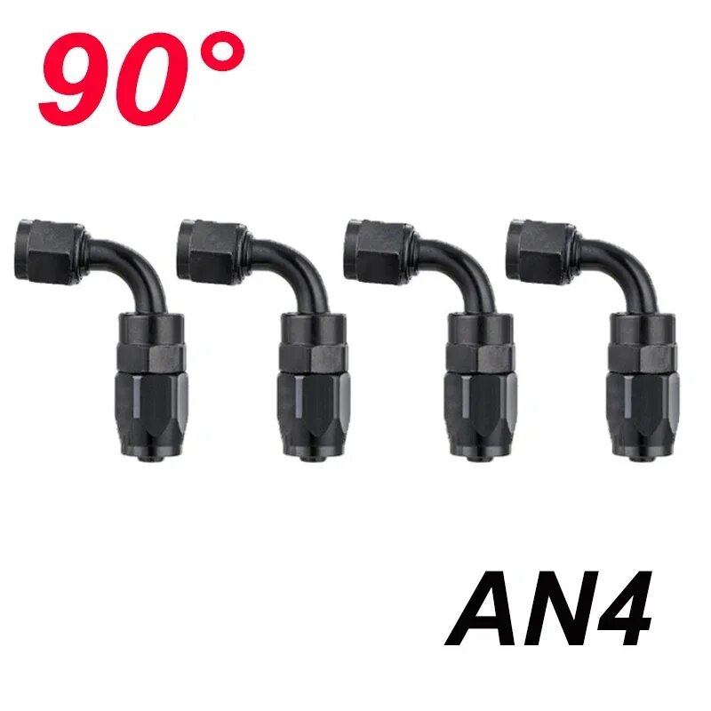 4 x AN4 90° Черный фитинг для масляного шланга