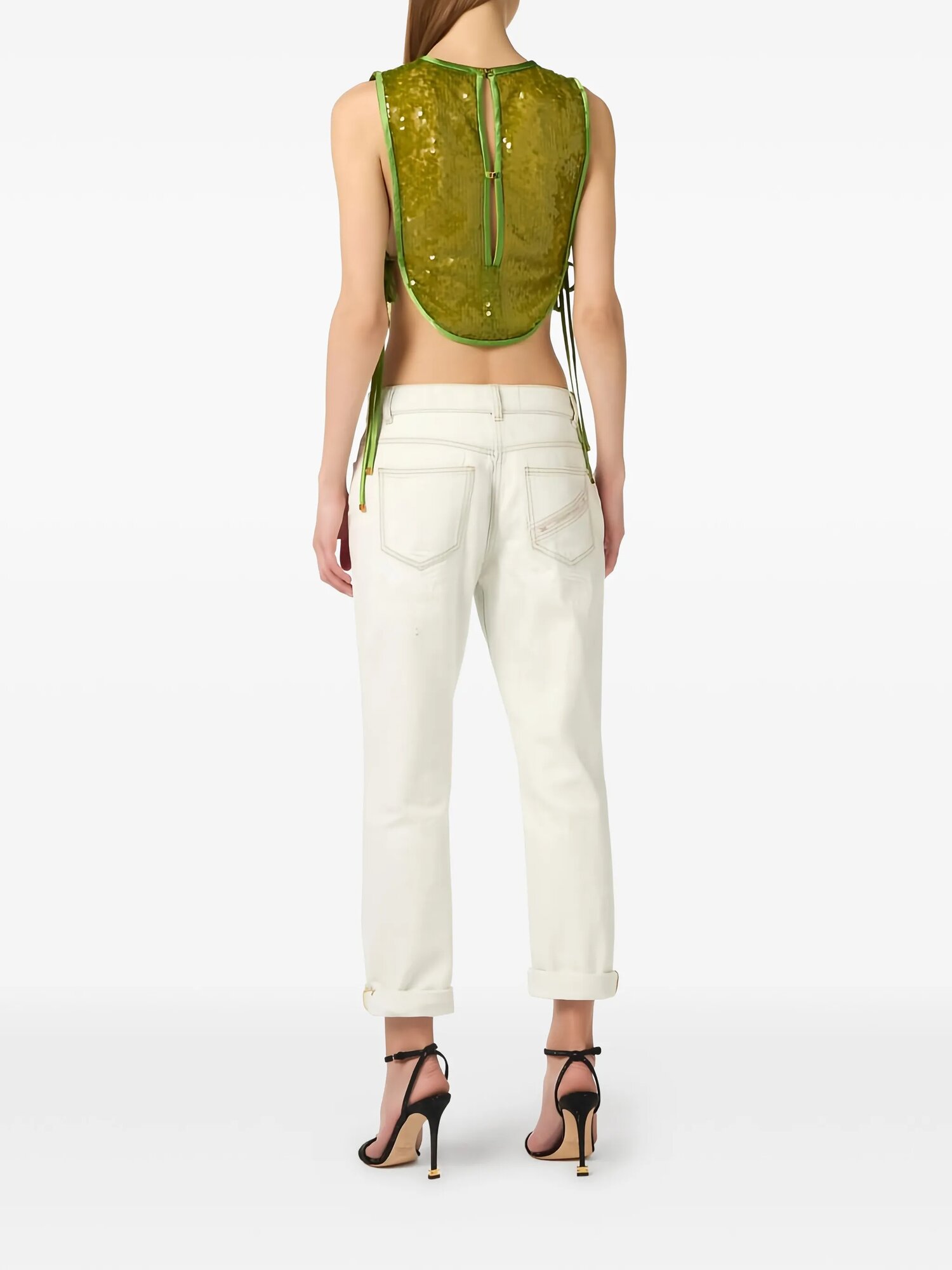 Топ Elisabetta Franchi Sequin piped bib, размер 40, green — фото 1
