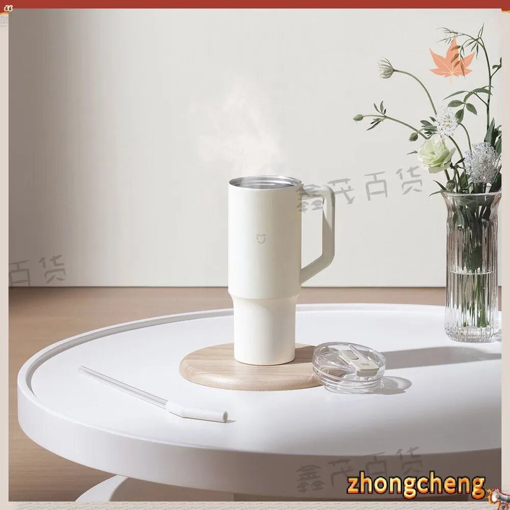 Xiaomi Mijia sippy cup, 1 л - термокружка с соломинкой, белая, для напитков, термос, 1000 мл — фото 1