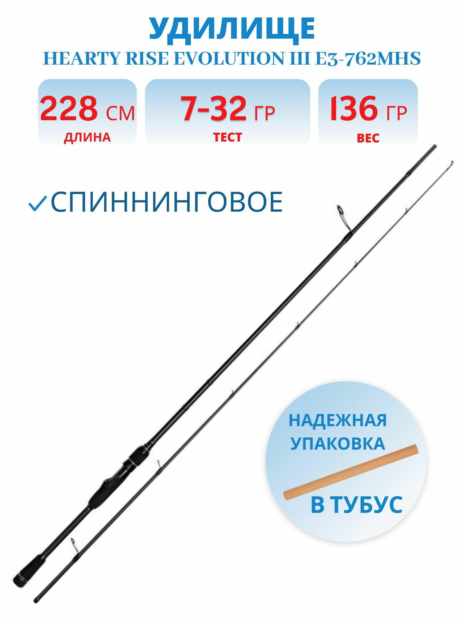 Удилище спиннинговое Hearty Rise Evolution III E3-762MHS тест 7-32 гр