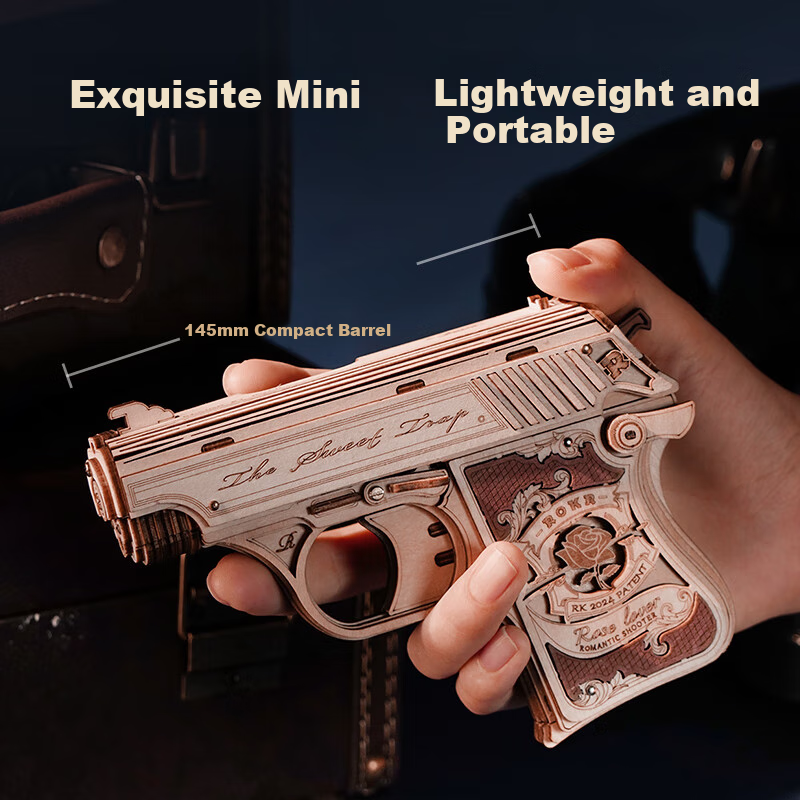 ROKR Пистолет-карманный сборная игрушка из деталей - DIY деревянная модель с резиновым пистолетом, идеально для