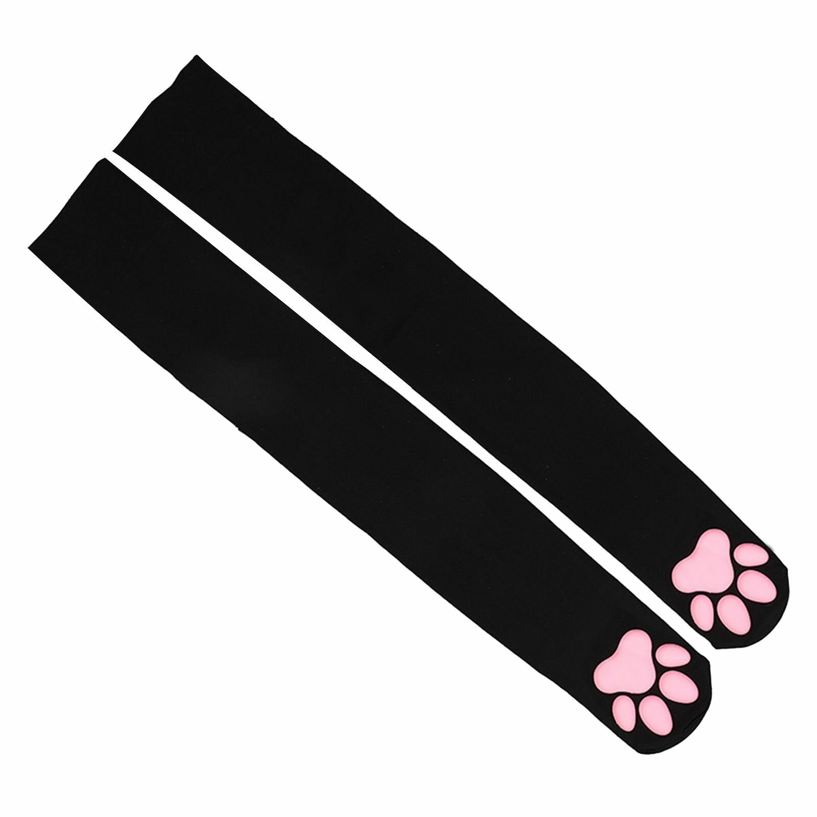 Розовые чулки до бедра с силиконовыми подушечками в виде кошачьих лап