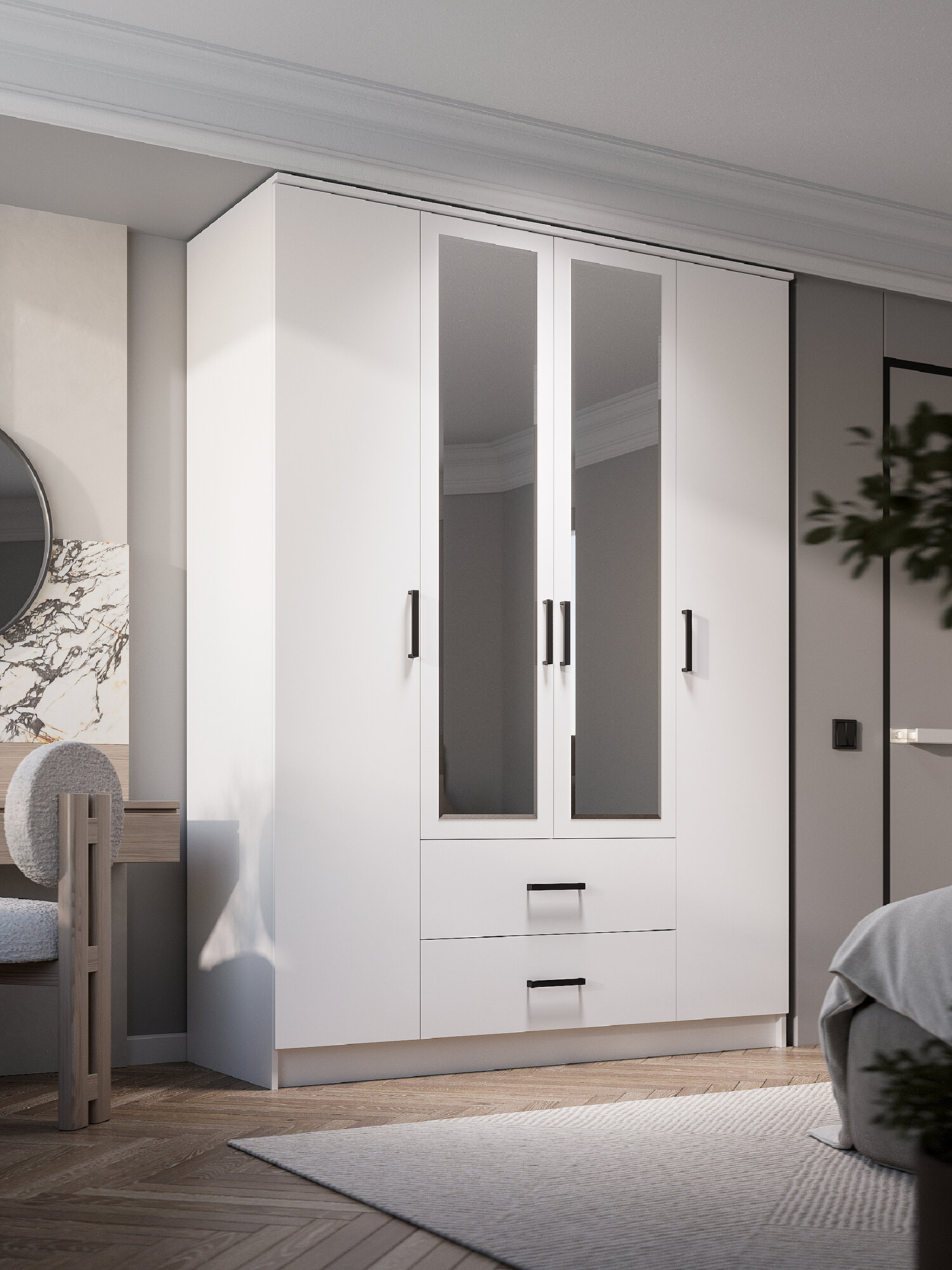 Шкаф распашной с зеркалом "Фьюжн" , 221х160х61 см