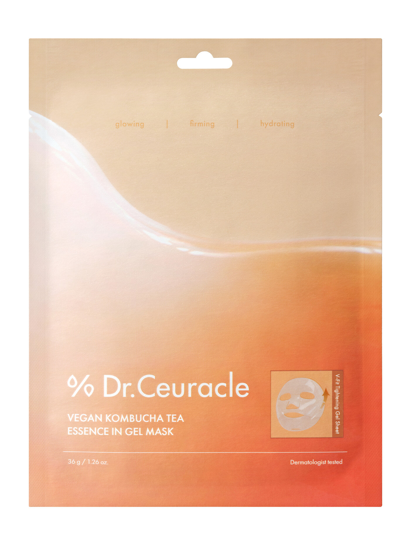 DR.CEURACLE Vegan Kombucha Tea Essence in Gel Mask Маcка-эссенция для лица веганская гидрогелевая, 36 г