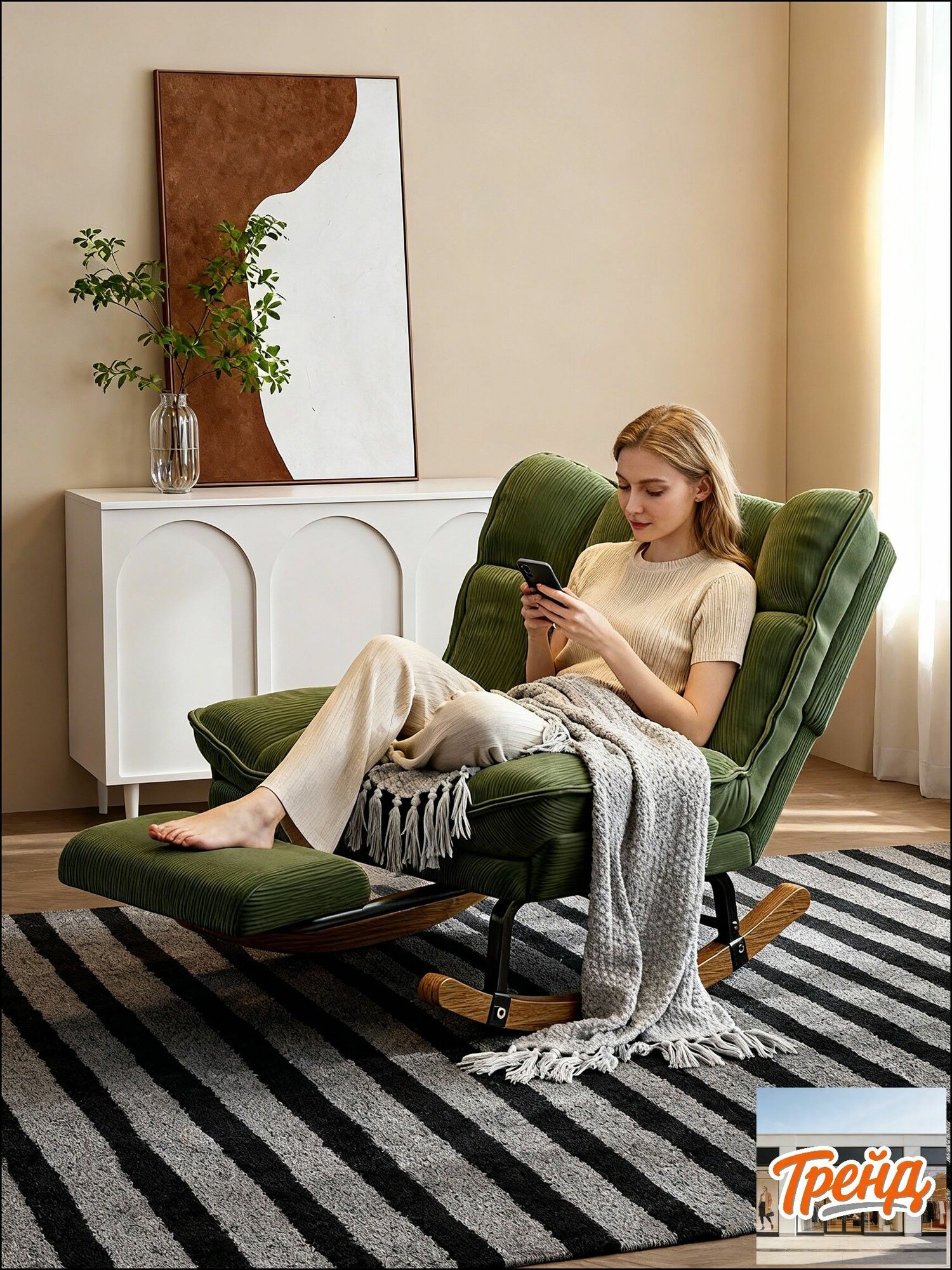 Диван-качалка,-темно-зеленый