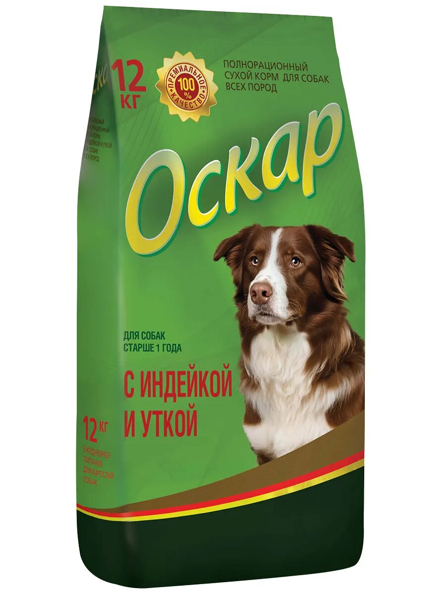 Корм сухой Оскар для взрослых собак всех пород, индейка, утка, 12 кг