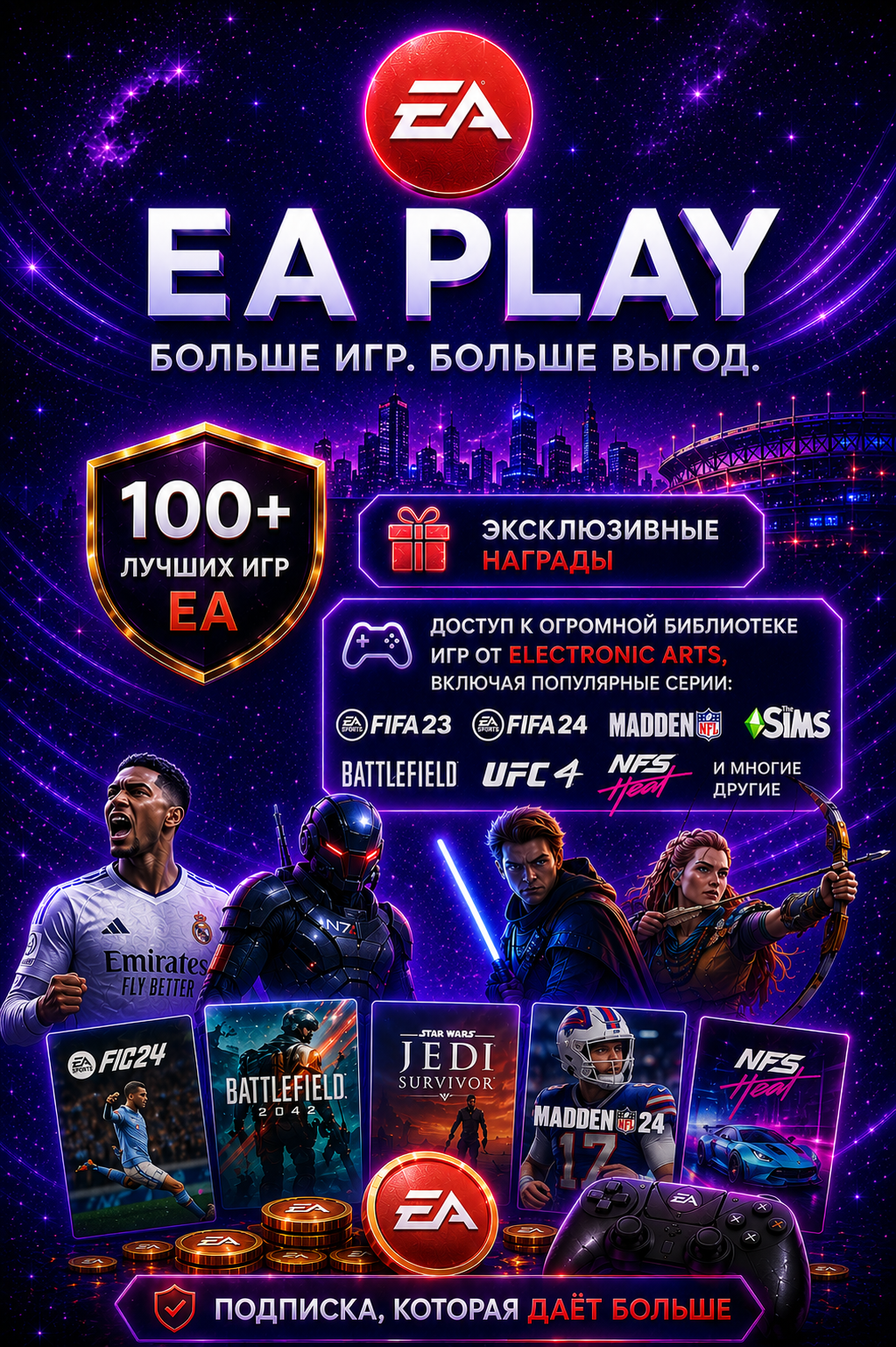Подписка EA PLAY для PlayStation 4/5 (PS4/PS5), на 12 месяцев, СНГ