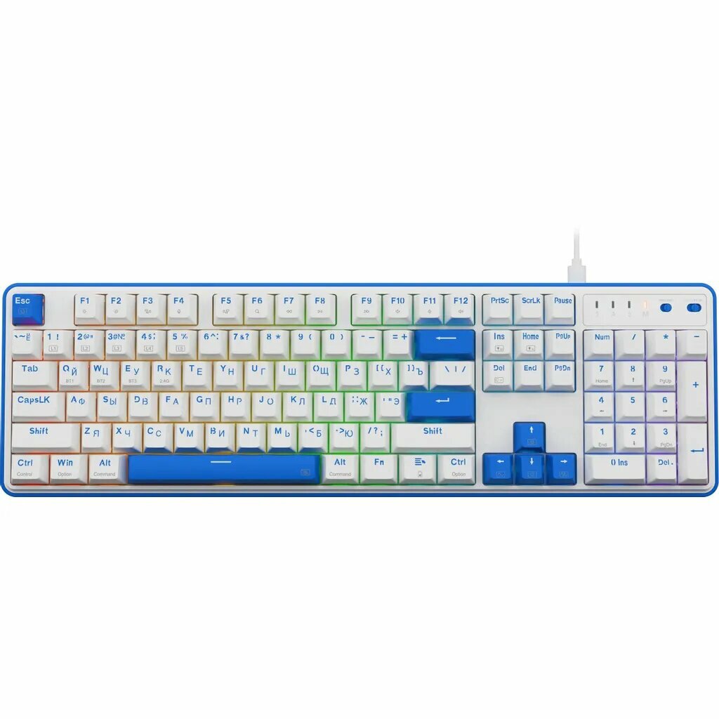 Клавиатура Redragon Faye Pro, беспроводная, USB, Bluetooth/Радиоканал, механическая, белый/синий [72257]