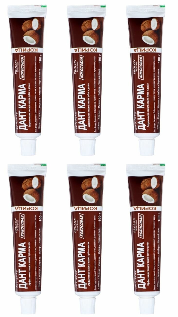 Day2Day Зубная паста Care Coconut toothpaste Дант Карма, Кокосовая, 100 г, 6 шт