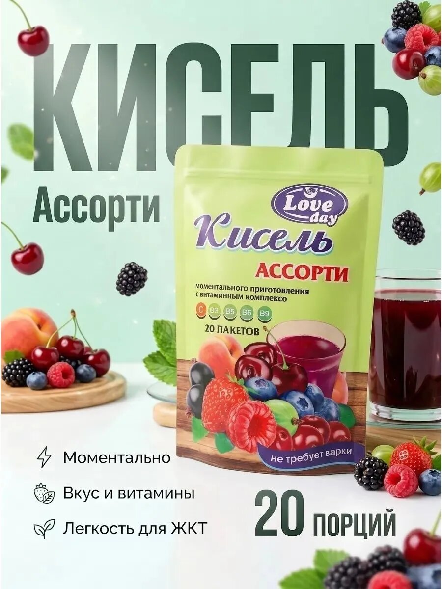 Кисель моментального приготовления Love Day Ассорти 30 г * 20 шт