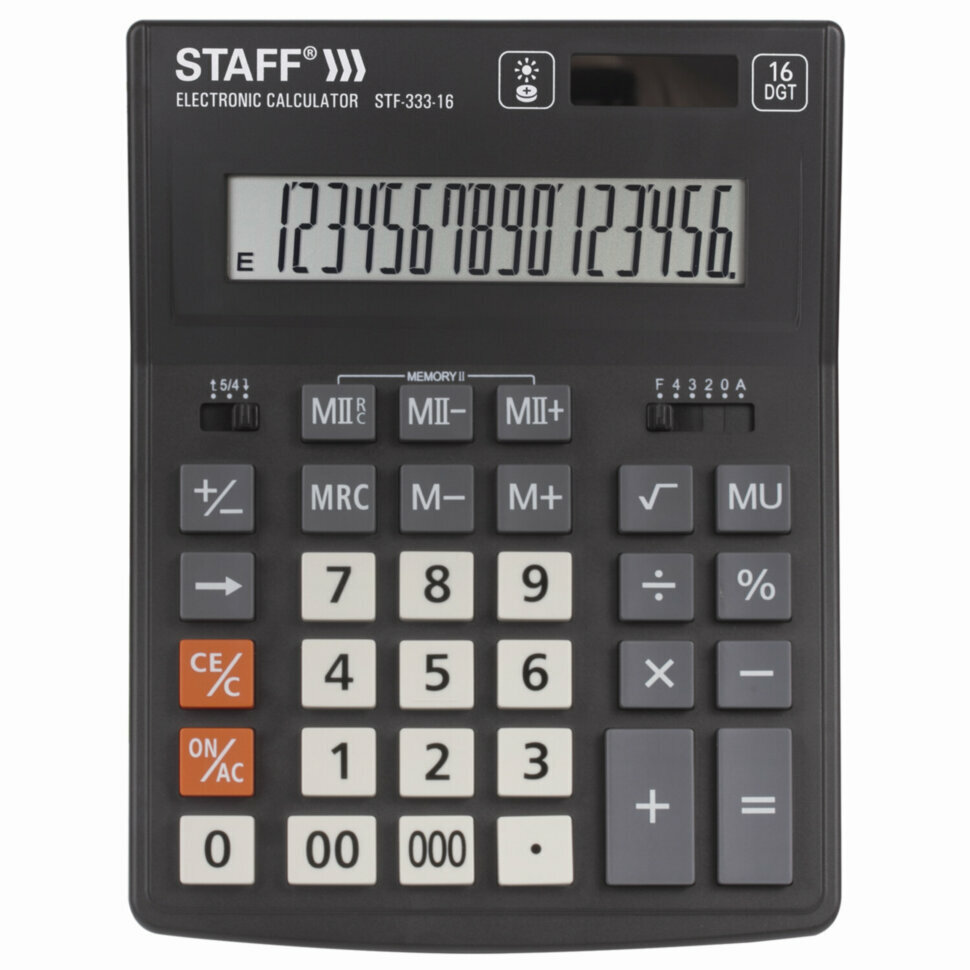 Калькулятор настольный STAFF PLUS STF-333 (200x154 мм), 16 разрядов, двойное питание, 250417, 250417