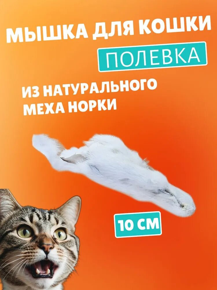 Мышка для котят из натурального меха норки/ТМ Игруля/Живой мех/Белая мышка для кошки/8 см/ Меховая игрушка с погремушкой для кошек, котят и маленьких собак