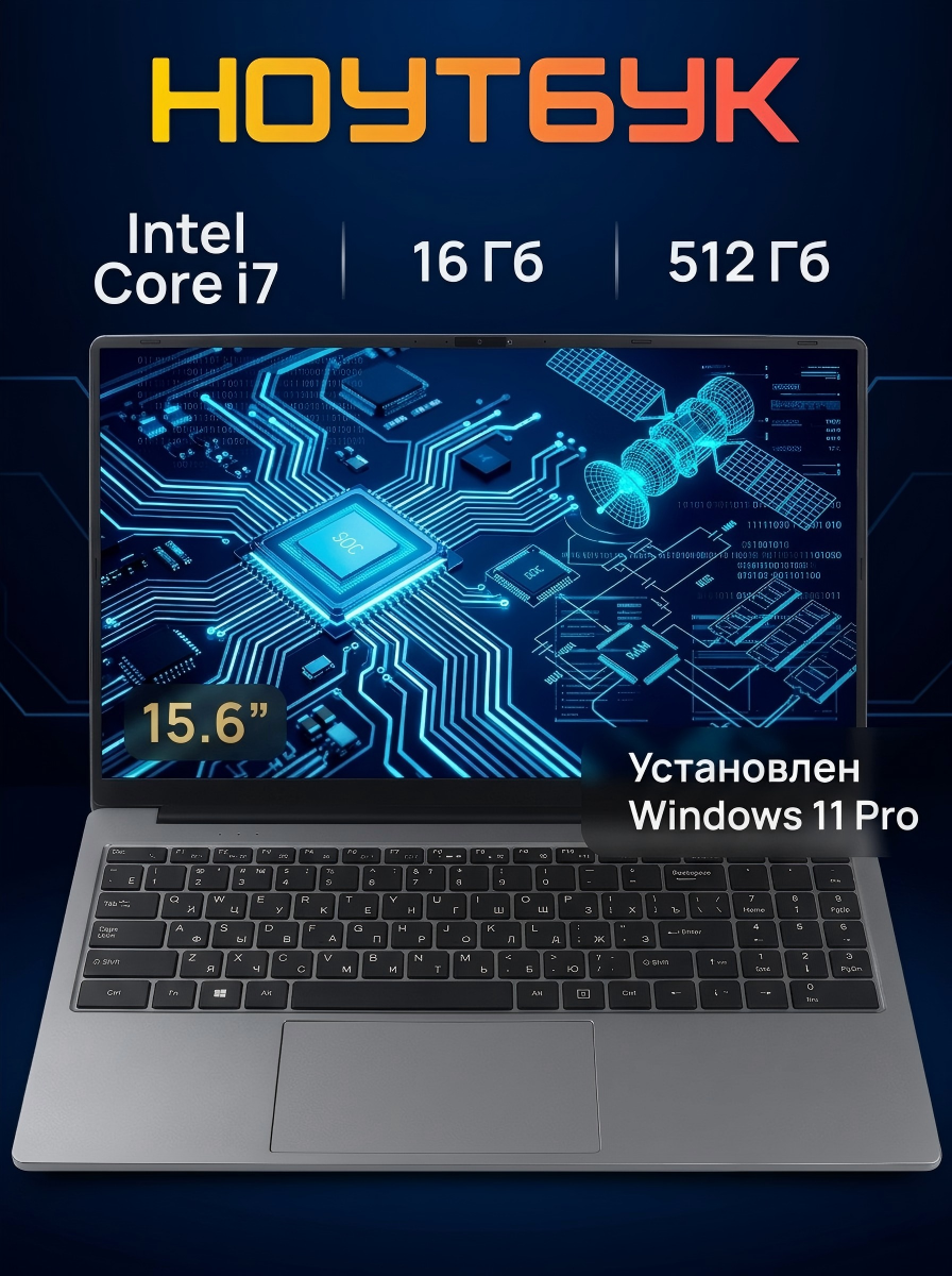 Ноутбук для работы и учебы с windows Hot 15.6" 1920x1080 IPS Intel Core i7 DDR3, 1ТБ SSD Русская раскладка серый