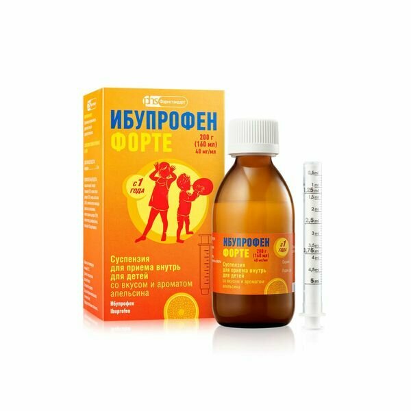 Ибупрофен Форте для детей вкус апельсина суспензия для приема внутрь 40мг/мл 200г 160мл+Шприц мерный