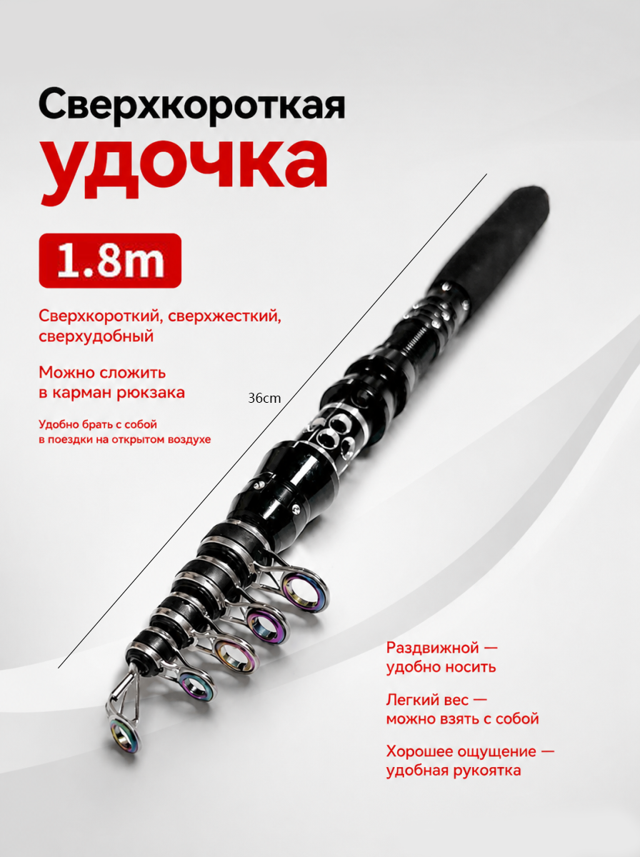 Удилище для рыбалки, телескопическое, складное, длина 1,8-3 м
