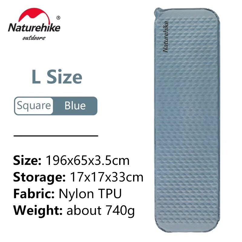 Naturehike Надувной коврик L, Голубой, Square