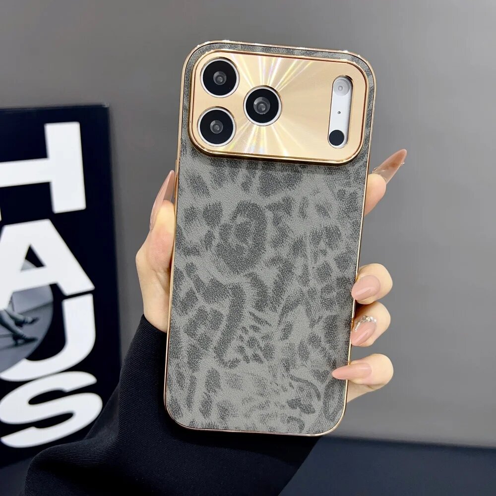 Чехол Из Матовой Искусственной Кожи Под Леопард Для iPhone iPhone17 Pro Max, Черный, Black