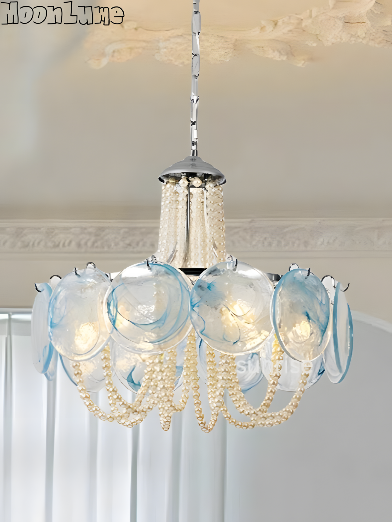 Люстра MoonLume, E14, LED, 15-20 кв. м, стекло, ручная работа, с жемчугом，синий