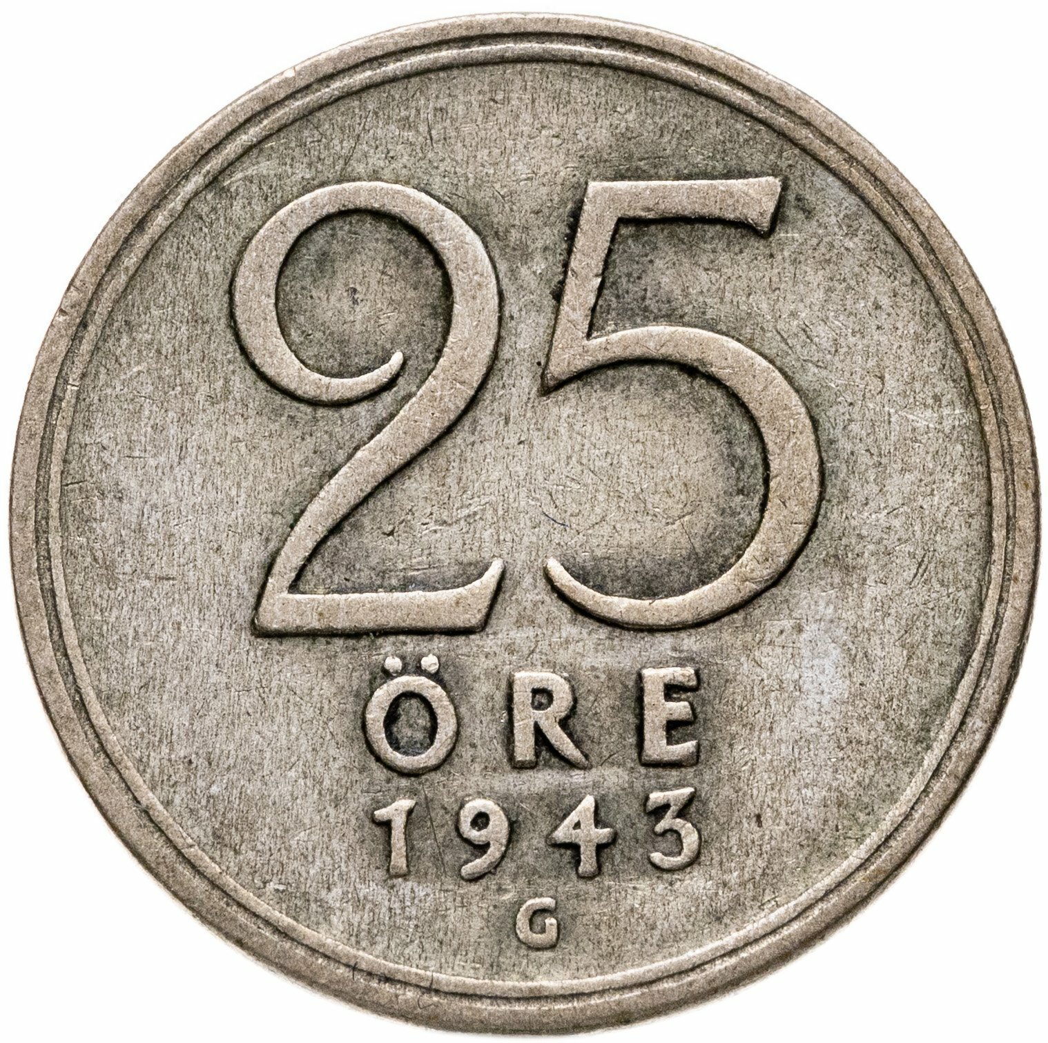 Швеция 25 эре ore 1943, Серебро 400, в сохранности VF