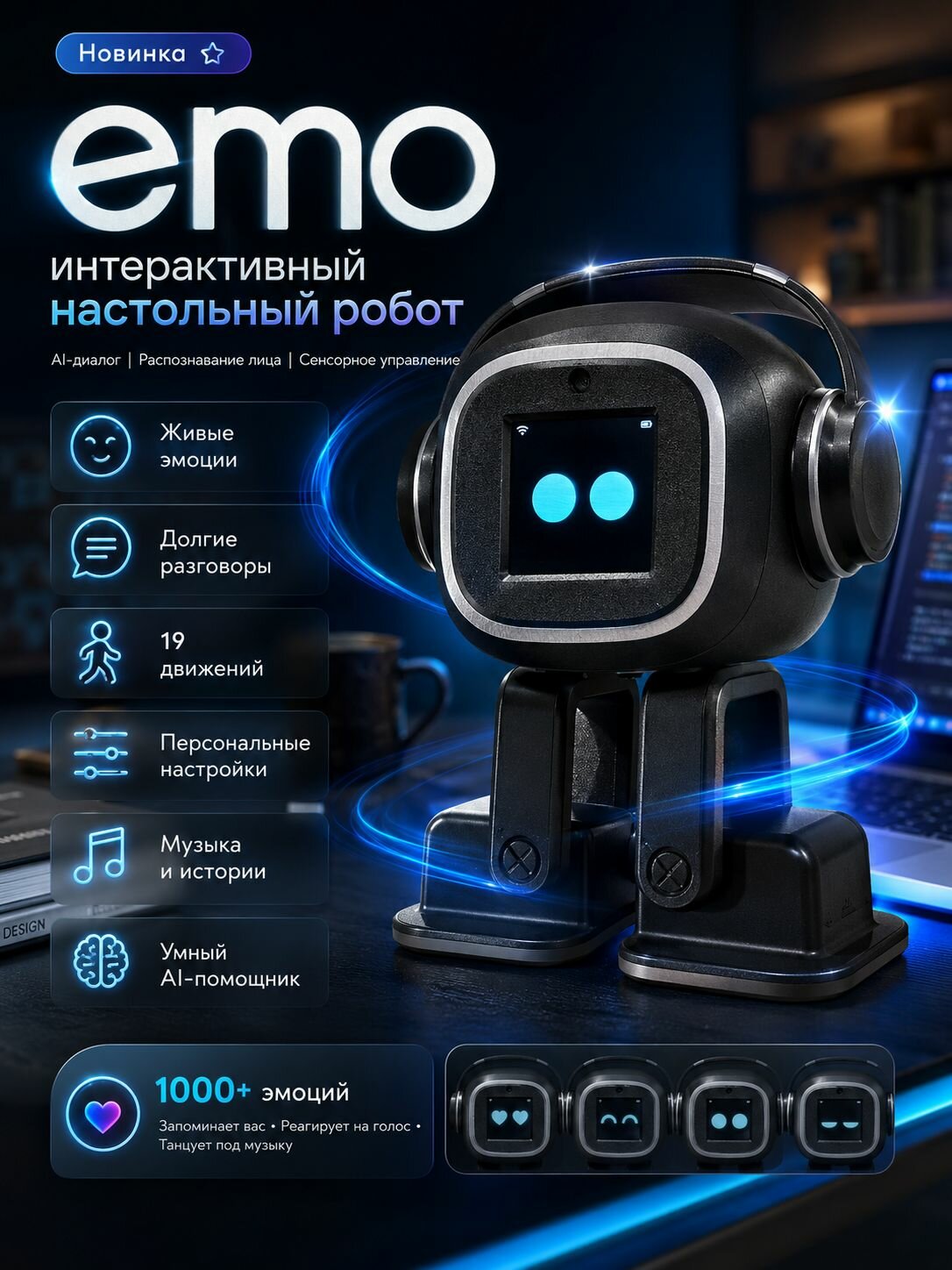Настольный робот компаньон с персонализированным взаимодействием и естественным голосом