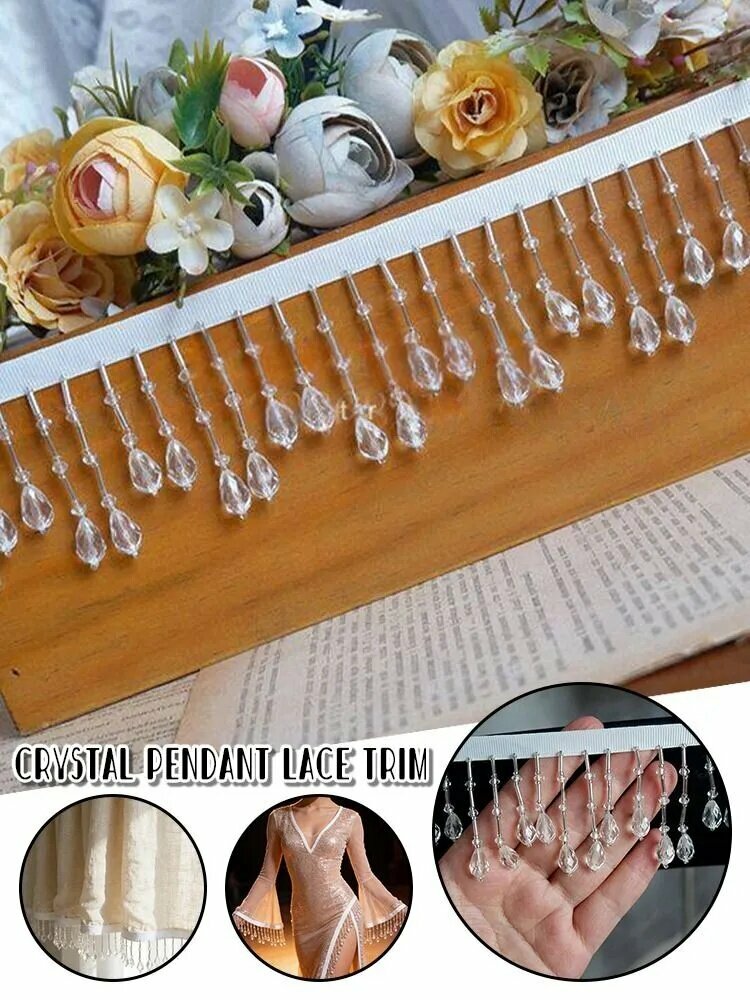 Декоративная бахрома с кристаллами и бусинами 50*5 см, подвески для DIY, для одежды, сцены и штор