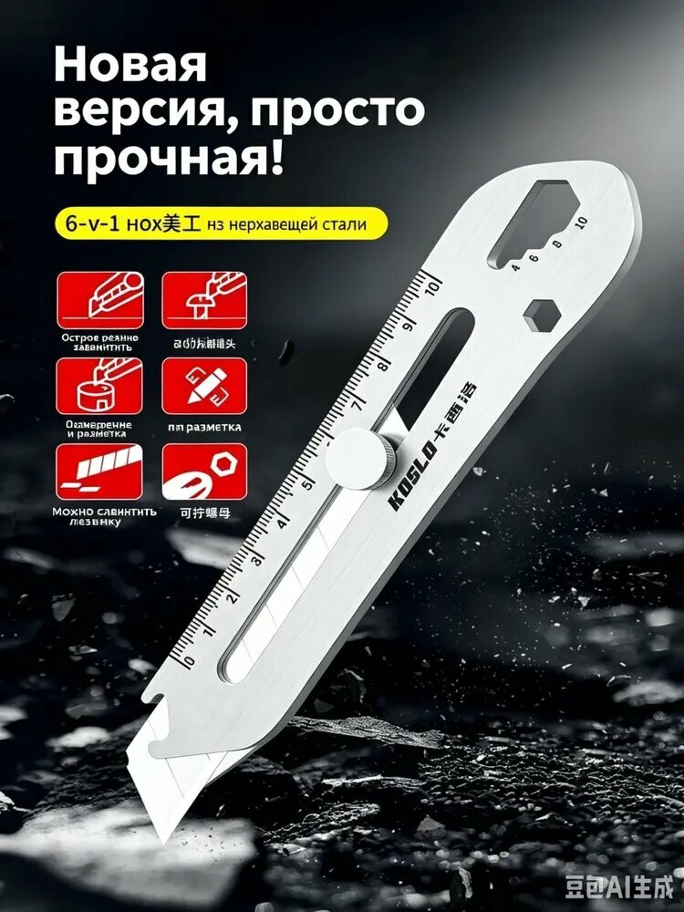 Многофункциональный нож, 18 мм 6-в-1 утолщенный цельностальной нож для резки коробок, водонепроницаемый и нержавеющий, прочный и долговечный для человека