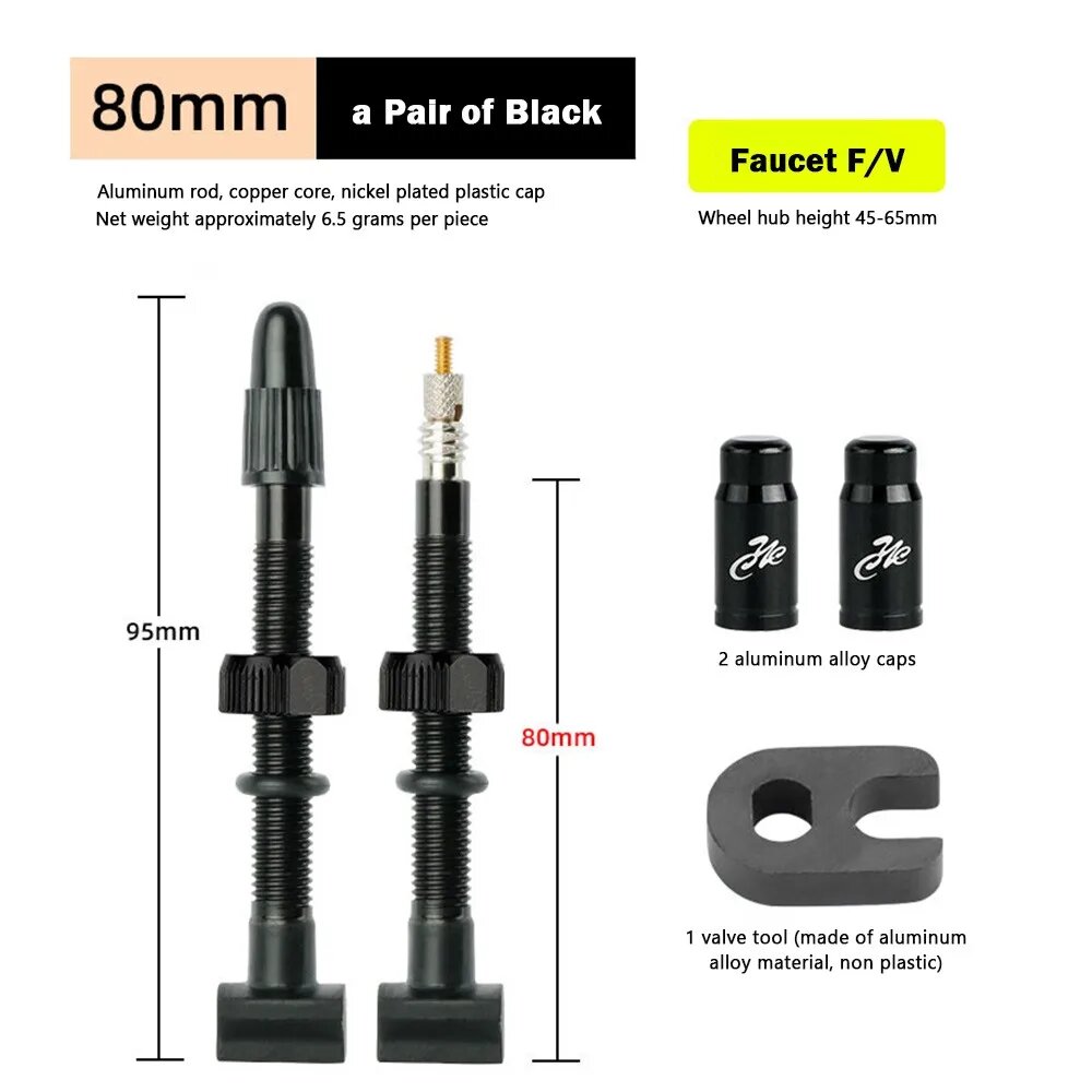Многоцветные велосипедные клапаны Presta 45/60/80 мм Черный, 2pcs-black-80mm