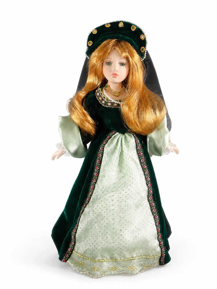 Кукла Polly Dolls "Царица Тамара", фарфор, высота 42 см, черно-салатовая