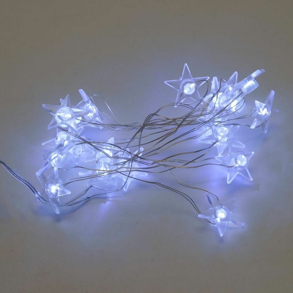 Гирлянда линейная Звездочки на проволоке, 20 LED 5000K, батарейки 2*АА, 2.3м, прозр. шнур, IP20, CL589, FERON 51446