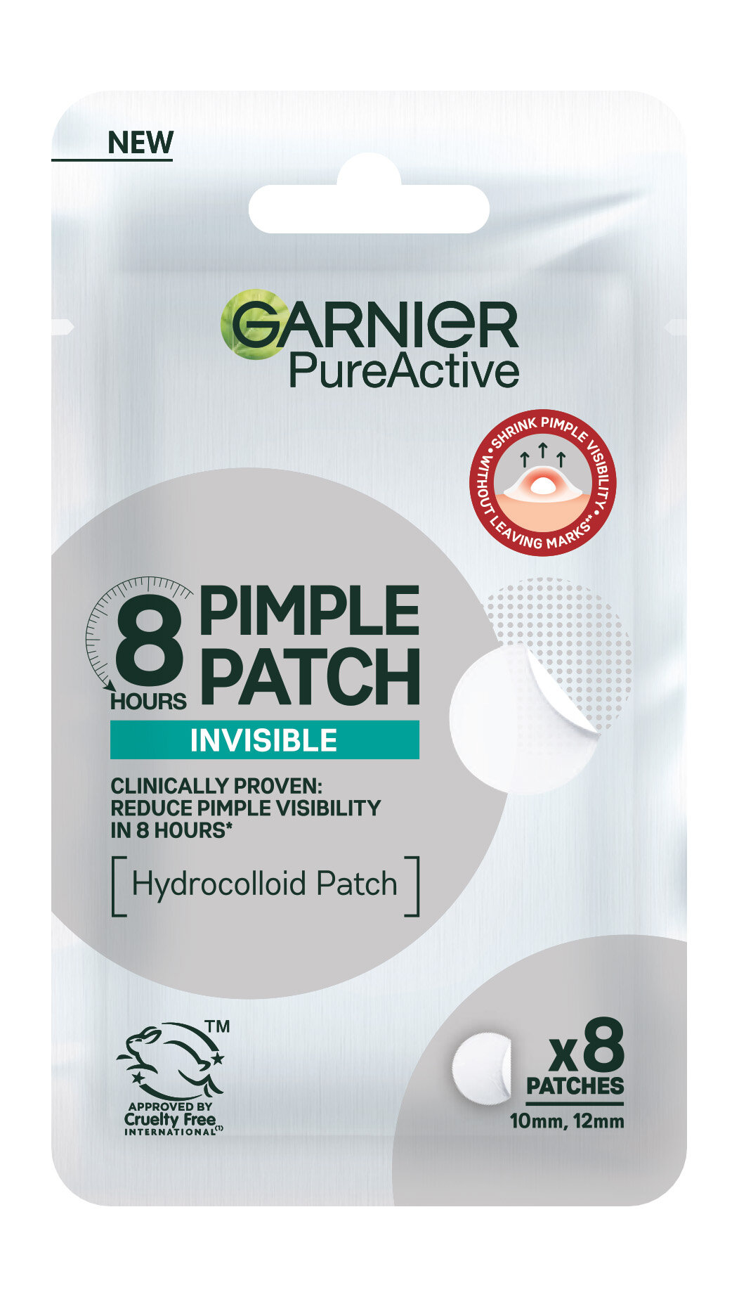 GARNIERПатчи гидроколлоидные от прыщей Pimple Patches невидимые, 8 шт.
