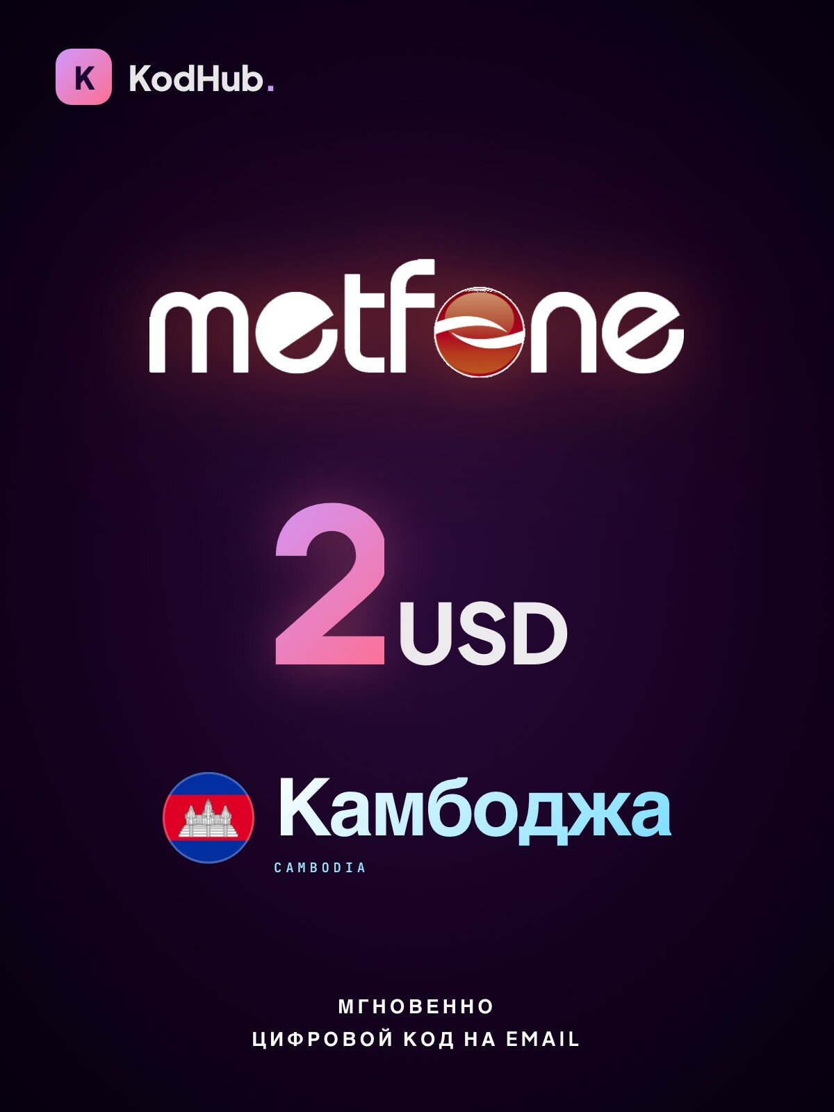 Пополнение баланса Metfone Камбоджа 2 доллара (USD) | мобильная связь, prepaid, SIM | Цифровой код