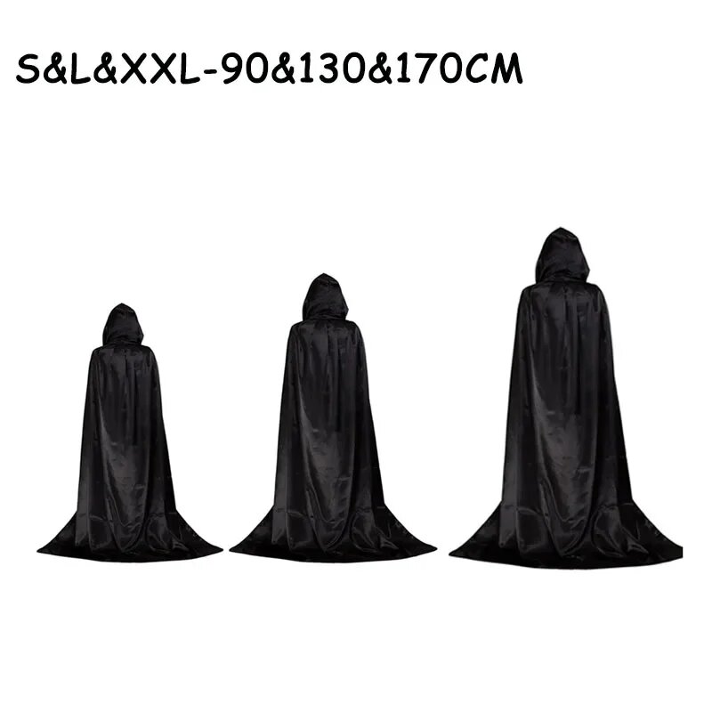 Черный плащ ведьмы Черный, S-L-XXL-3PCS